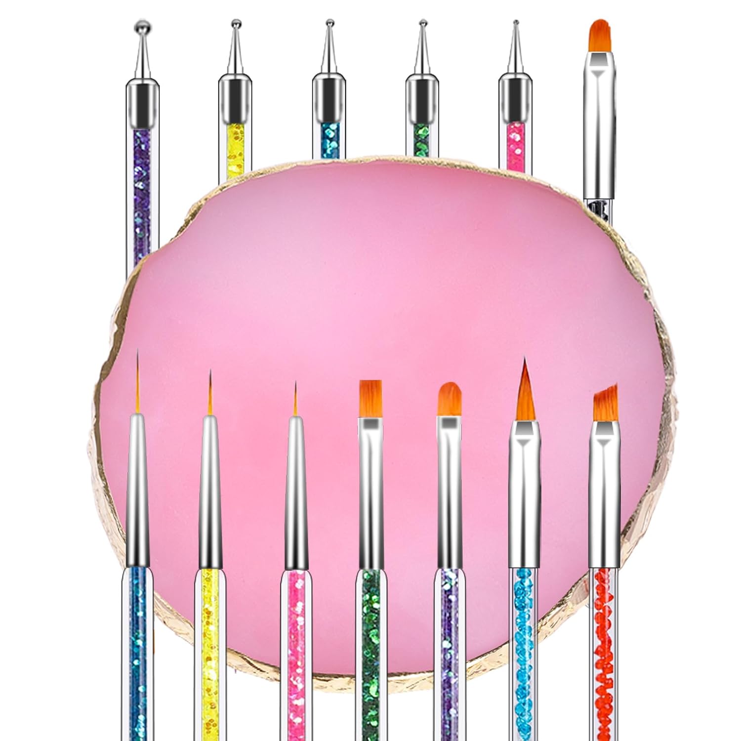 Amazon.com : 8 Pcs Nail Art Brushes with 1 Nail Art Palette,Double ...