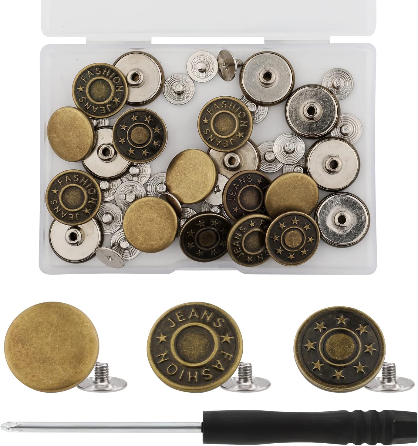 Amazon.com: 20pcs 17mm Jean Buttons Replacement No Sew Removable Metal ...