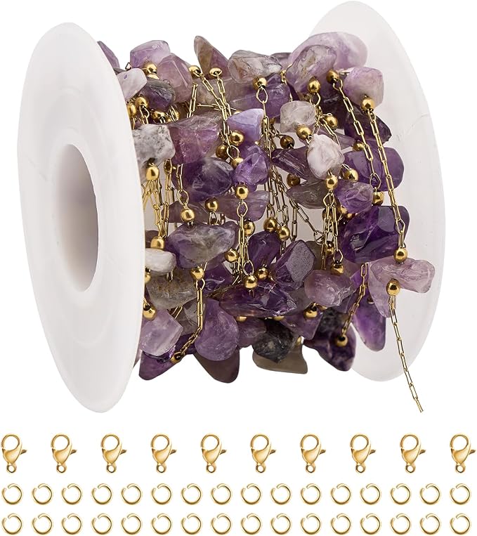 Amazon.com: YOUBEIYEE 13 Feet Purple Gemstone Jewelry Making Chain Gold ...