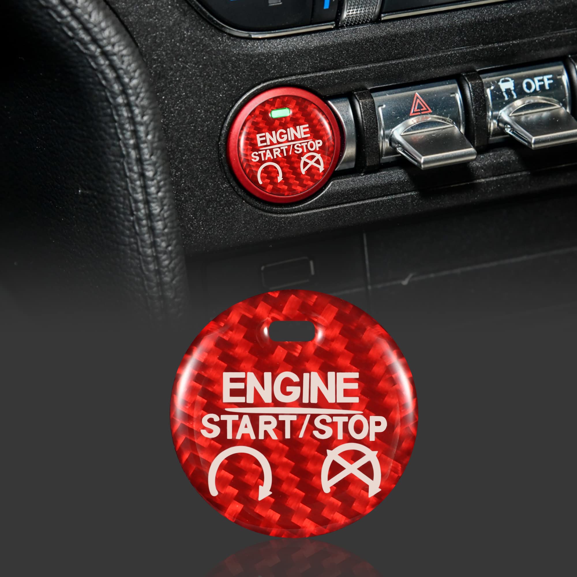 Amazon.com: TOMALL Car Engine Button Cover Carbon Fiber Compatible with ...
