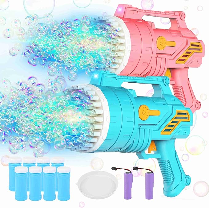 Amazon.com: SmartYeen 2-Pack Bubble Machine Gun,69 Holes Bubble Gun ...