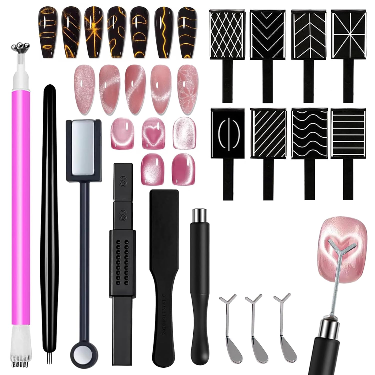 Amazon.com: WOKOTO 14 Pcs Cat Eye Magnet For Nails With 3pcs Y-Shape ...