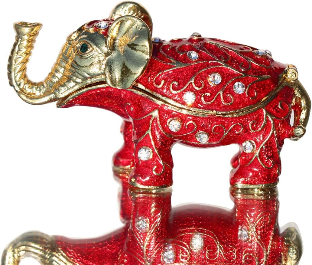 Amazon.com: Waltz&F Red pattern elephant Trinket Box Hinged Hand ...