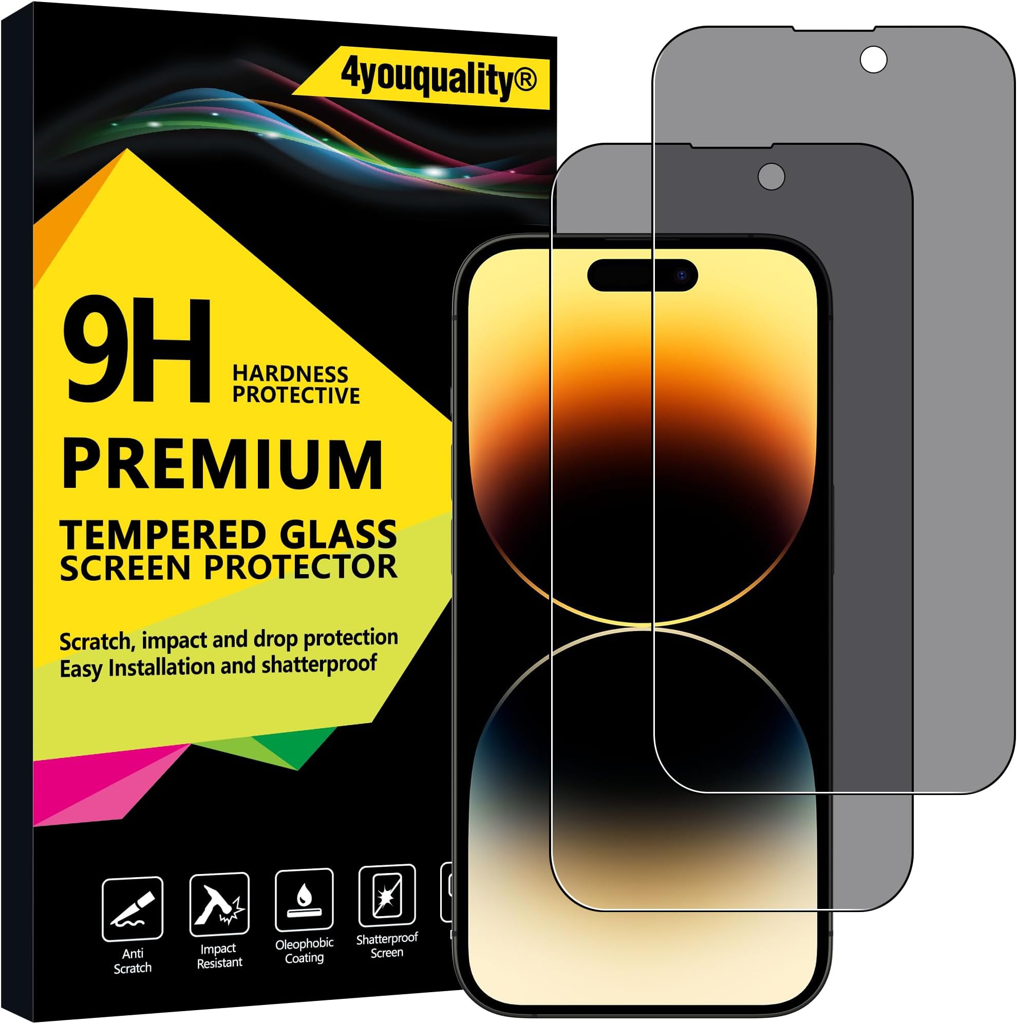 4youquality Privacy Screen Protector for iPhone 14 Pro (6.1-Inch), Anti ...