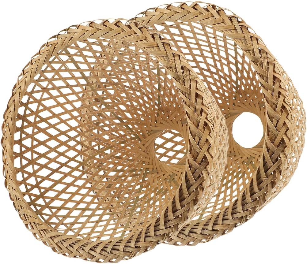 Beavorty Rattan Lamp Shade 2 Pcs Wicker Lamp Shade Bamboo Woven ...