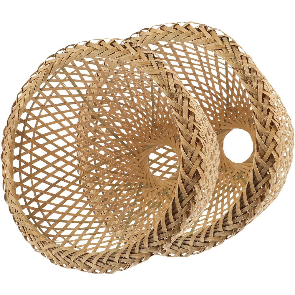 Beavorty Rattan Lamp Shade 2 Pcs Wicker Lamp Shade Bamboo Woven ...