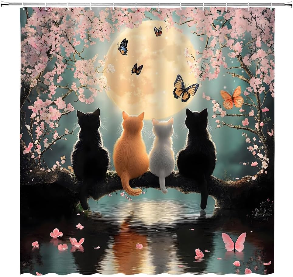Amazon.com: Funny Cat Shower Curtain Abstract Colorful Kitten on Branch ...