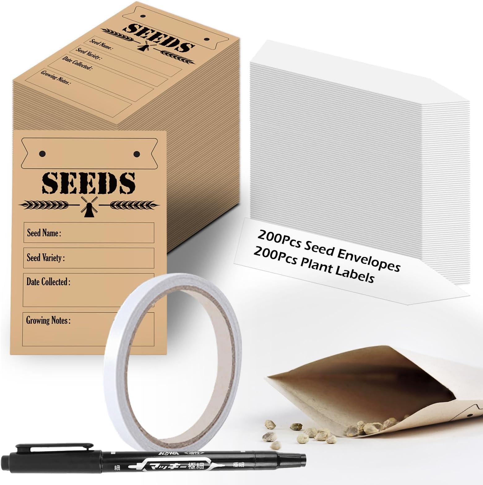 400Pcs Seed Envelopes and Plant Labels, Small Brown Envelopes for Seeds ...