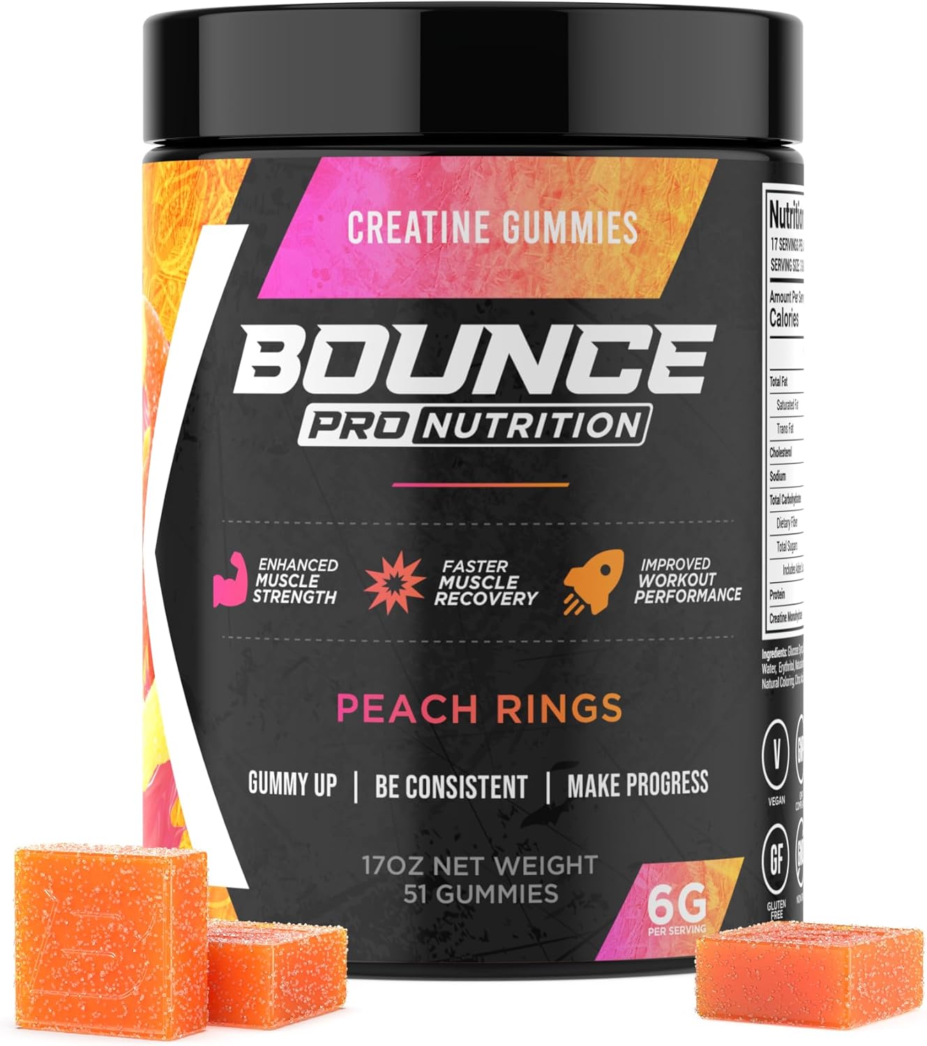 Amazon.com: Bounce Pro Creatine Monohydrate Gummies for Men & Women ...