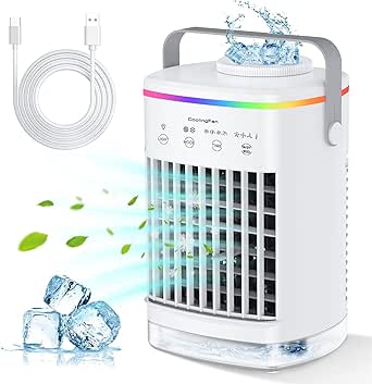 Amazon.com: Portable Air Conditioner, Quiet, Color Changing LED Lights, USB Charging Port, 4 Fan ...
