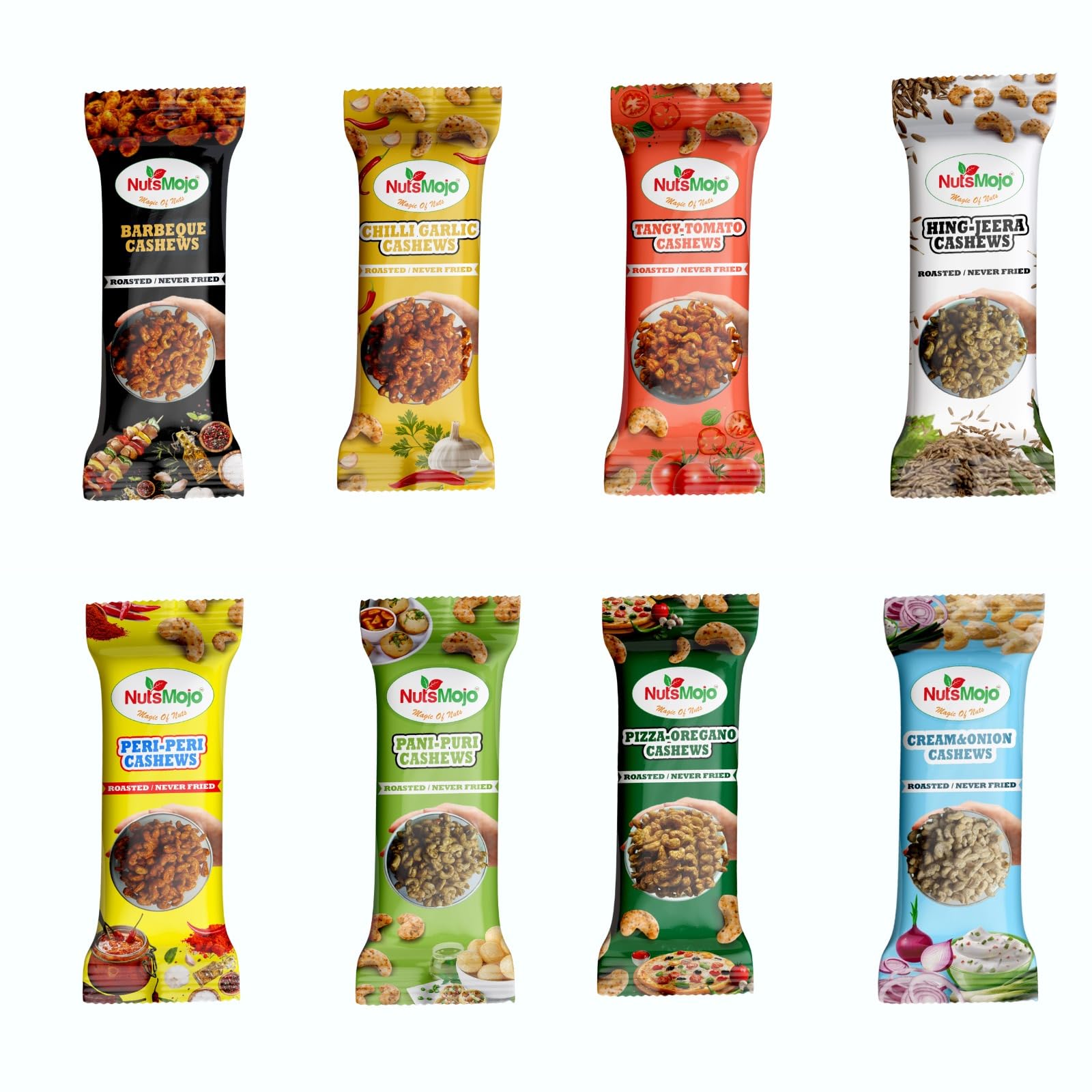 NutsMojo 8 Flavour Cashew Packets | Pack of 8 | Barbecue, Peri - Peri ...