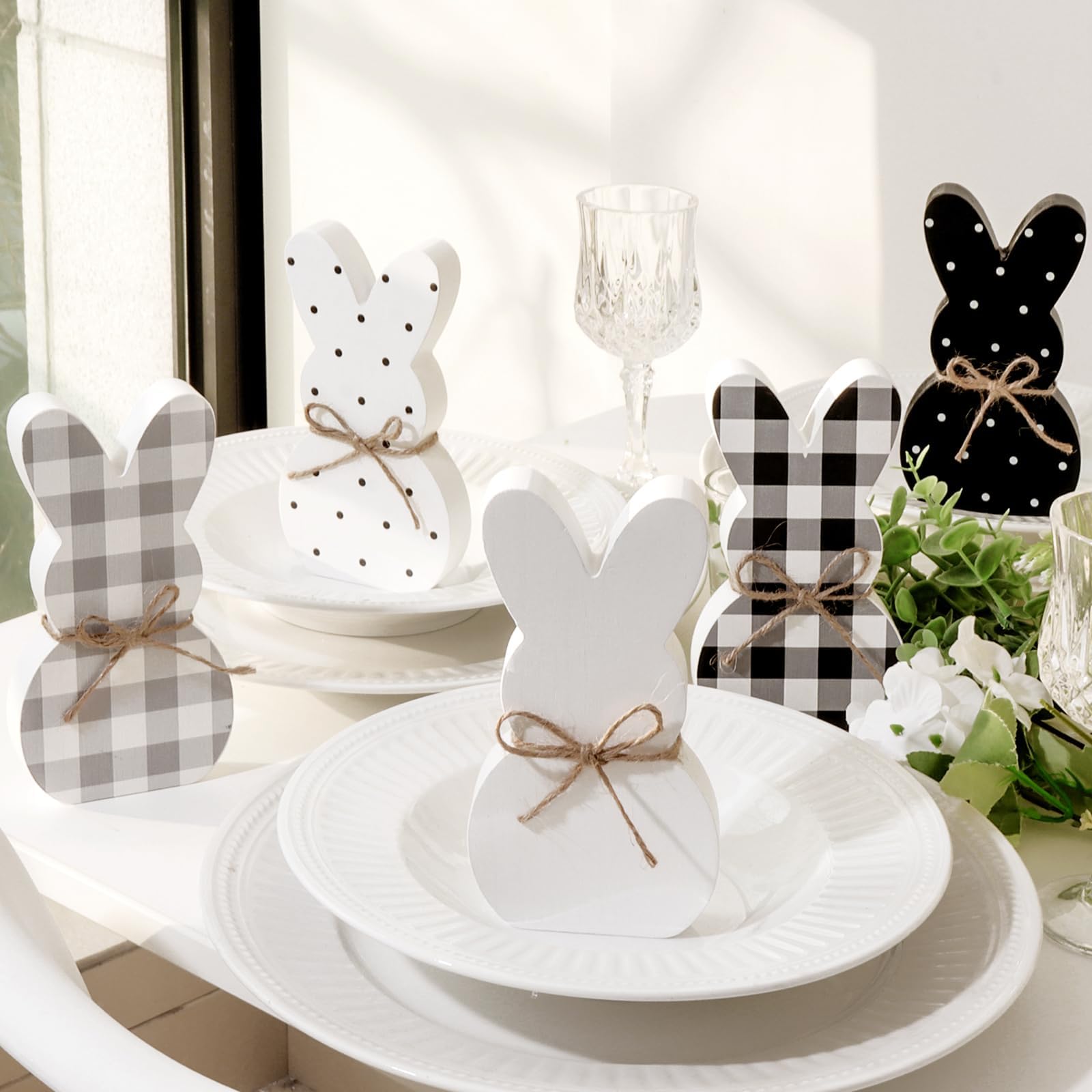 Amazon.com: 5 Pieces Wooden Easter Bunnies Decor Rabbit Shape Wood ...