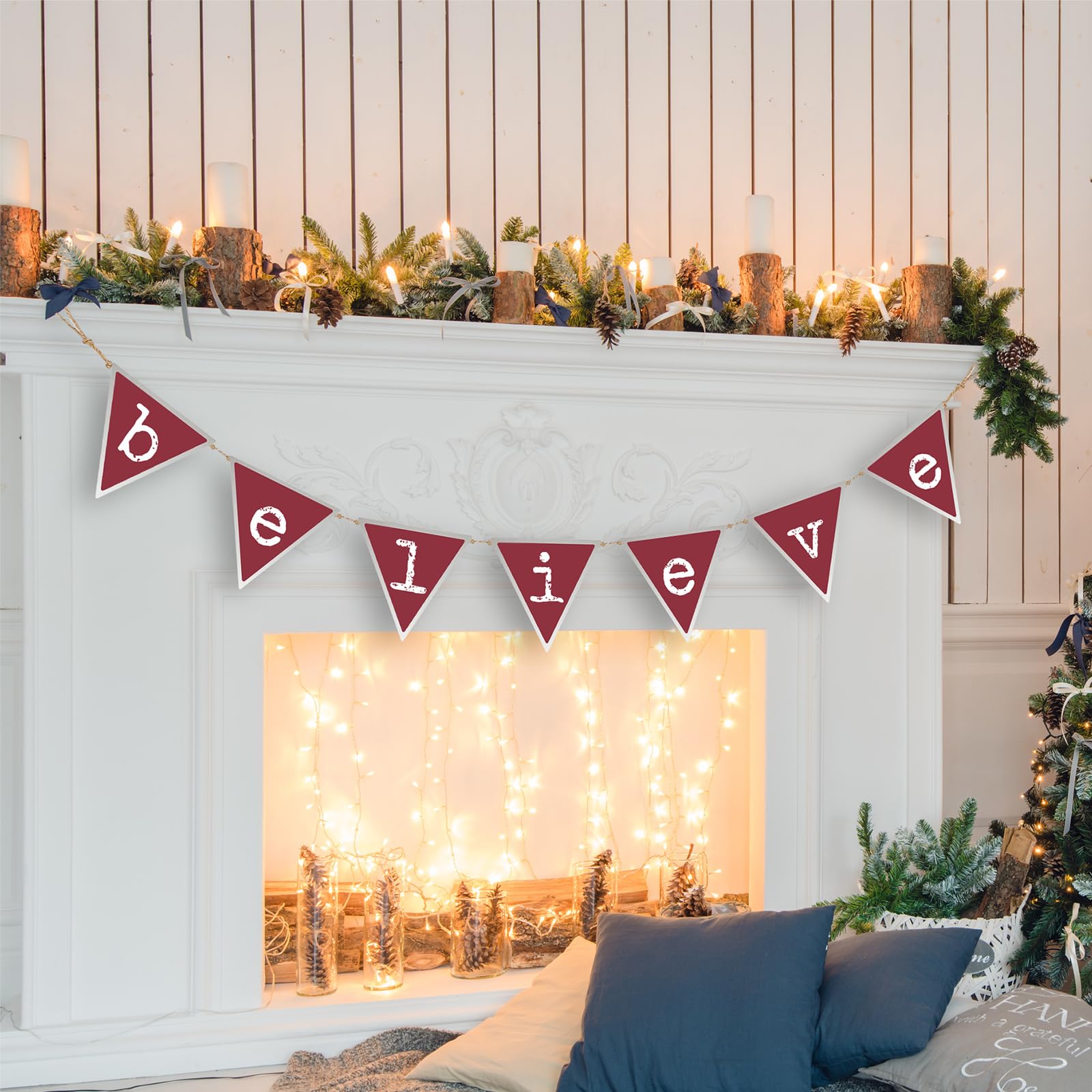 Amazon.com: Macarrie Christmas Pennant Banner Rustic Inspired Metal ...