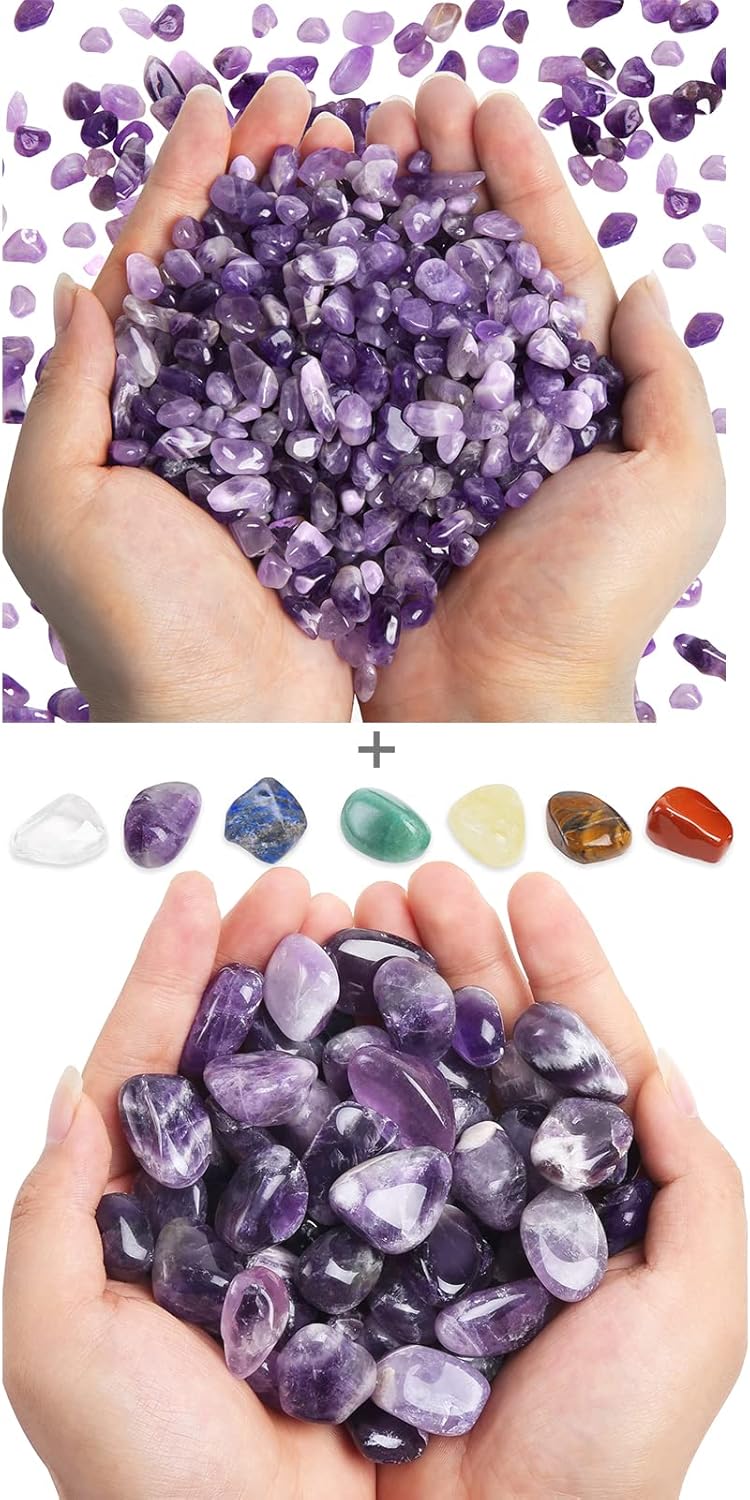 Amazon.com: QICQDRAM 0.9 Lb Amethyst Crystal Chips and 1 Lb Larg ...