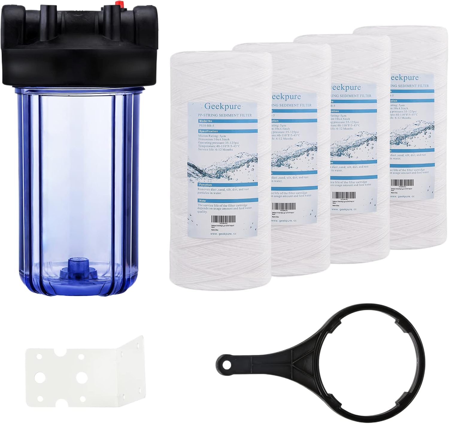 Geekpure Single Stage Whole House Water Filter System with 10-Inch ...