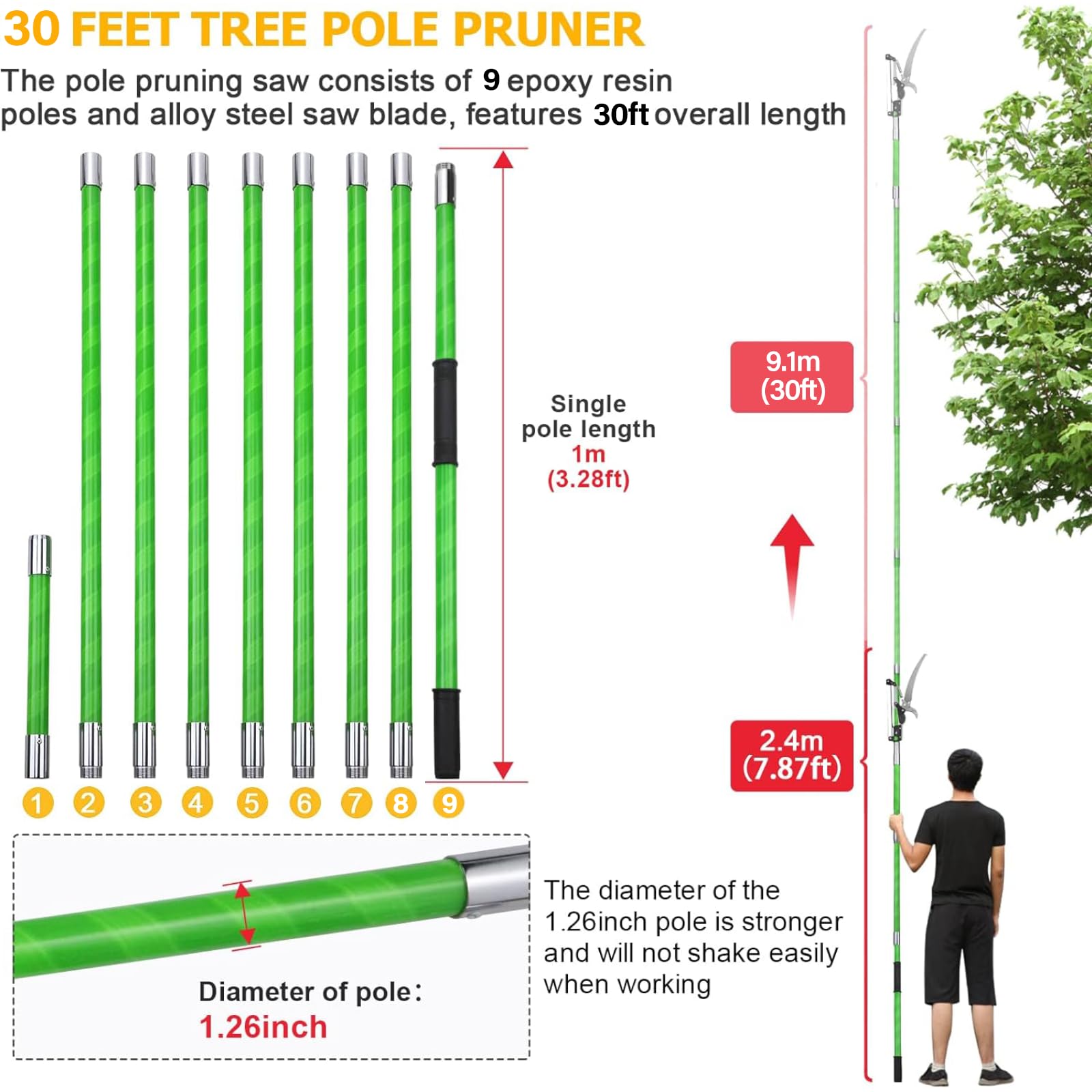 Snapklik.com : 30 Feet Tree Pole Pruner Manual Branches Trimmer Tree ...