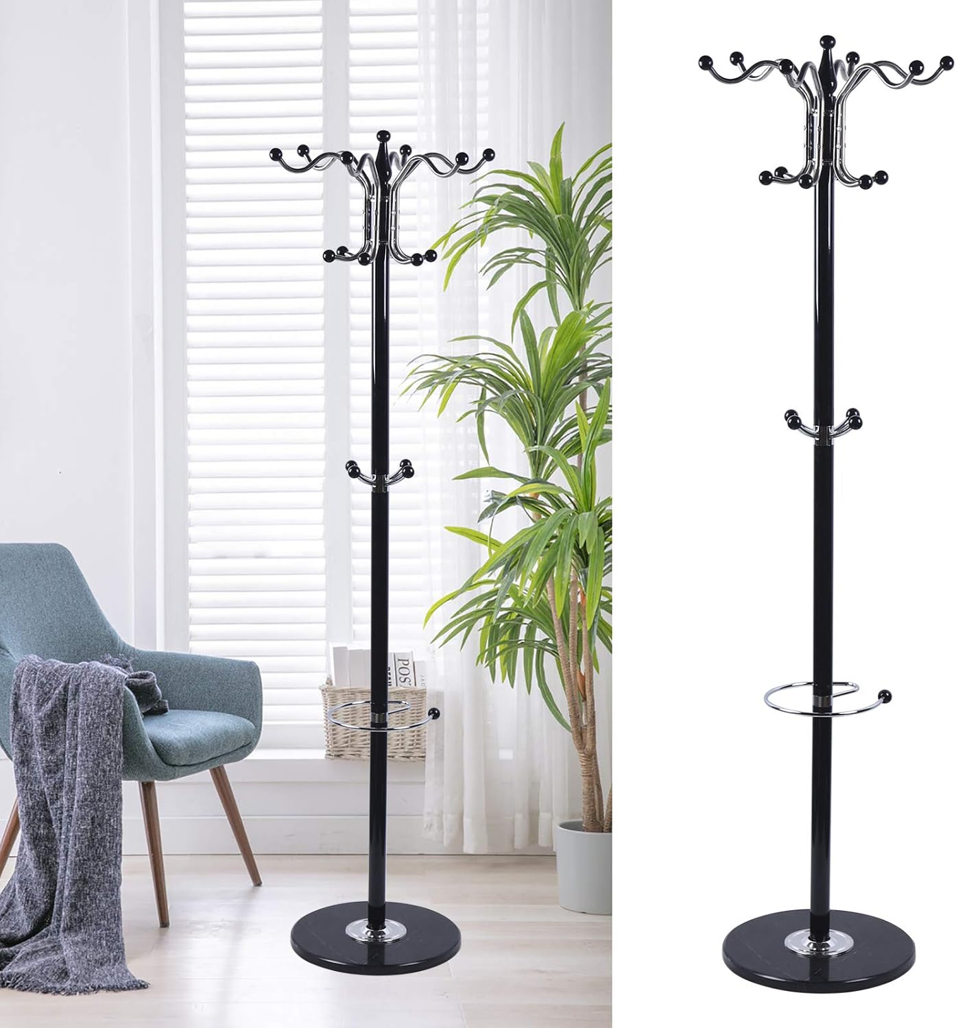 Amazon.com: 67" Metal Coat Tree Free Standing - Modern Black White Coat ...