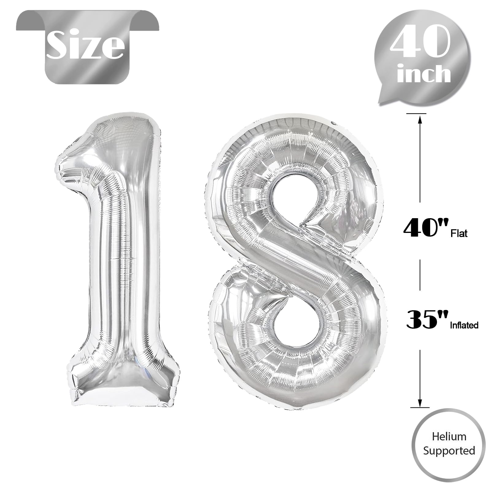 Snapklik.com : Silver Number 18 Balloon 40 Inch, 18 Number Balloons ...