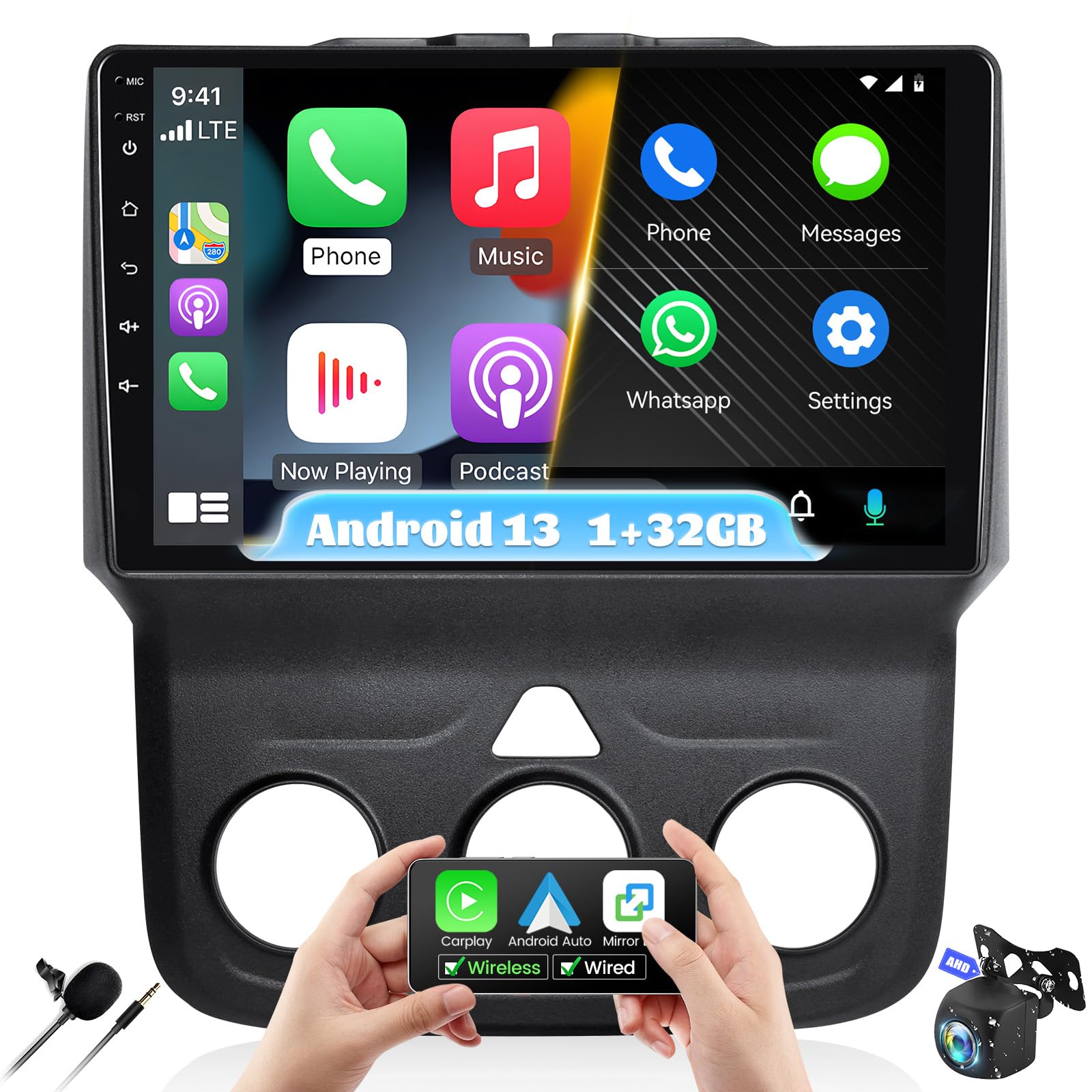Android 13 Car Stereo for Dodge Ram 1500 2500 3500 2013-2019,9 inch ...
