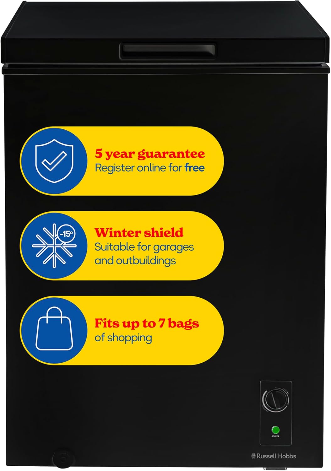 Russell Hobbs Black Chest Freezer 143L Freestanding with 5 Year ...