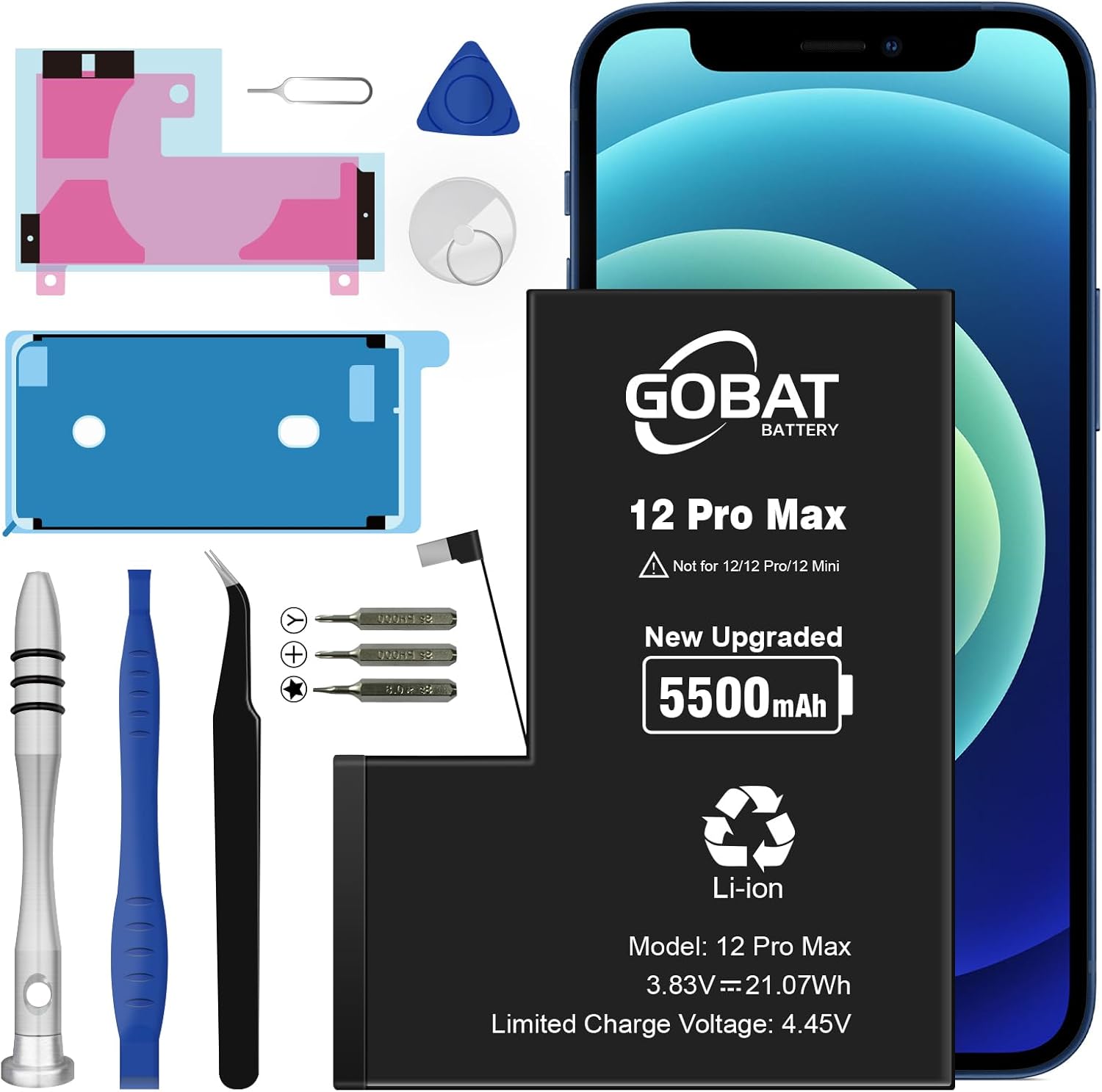 Amazon.com: GOBAT Replacement for iPhone 12 Pro Max Battery,5500mAh ...