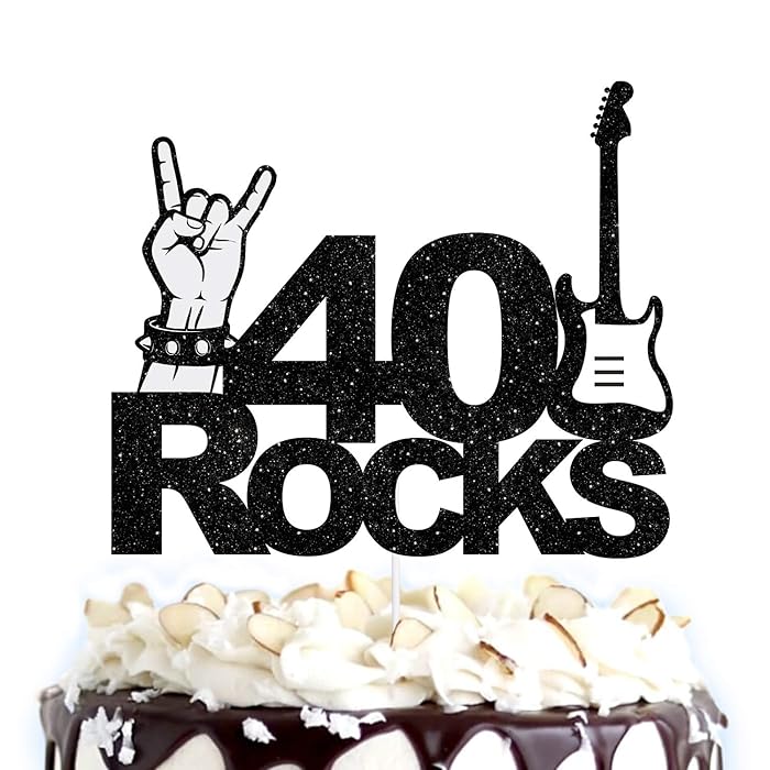 Buy 40 Rocks Happy Birthday cake topper – Rock'n'Roll Theme Happy ...