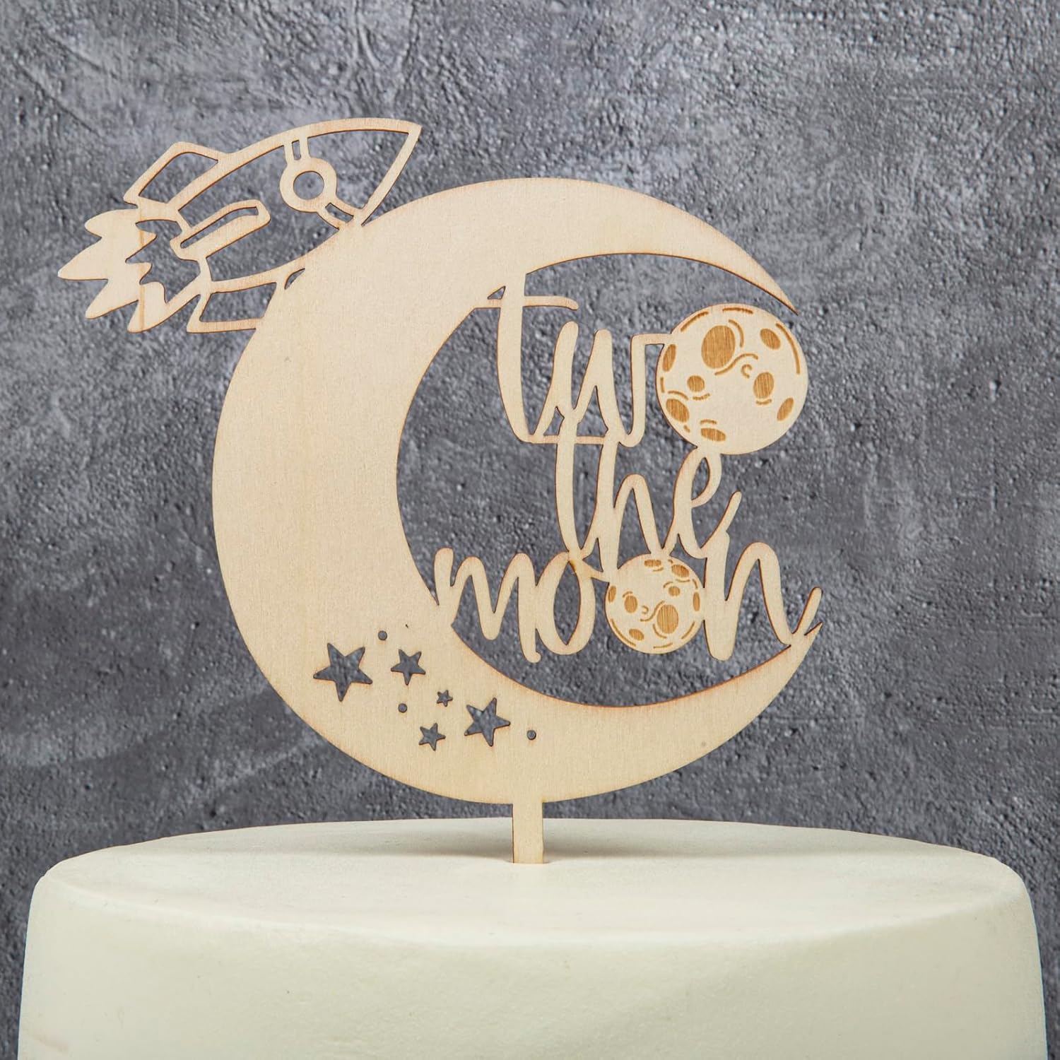 Amazon.com: Wood Two the Moon Cake Topper - 2nd Birthday Decorations ...
