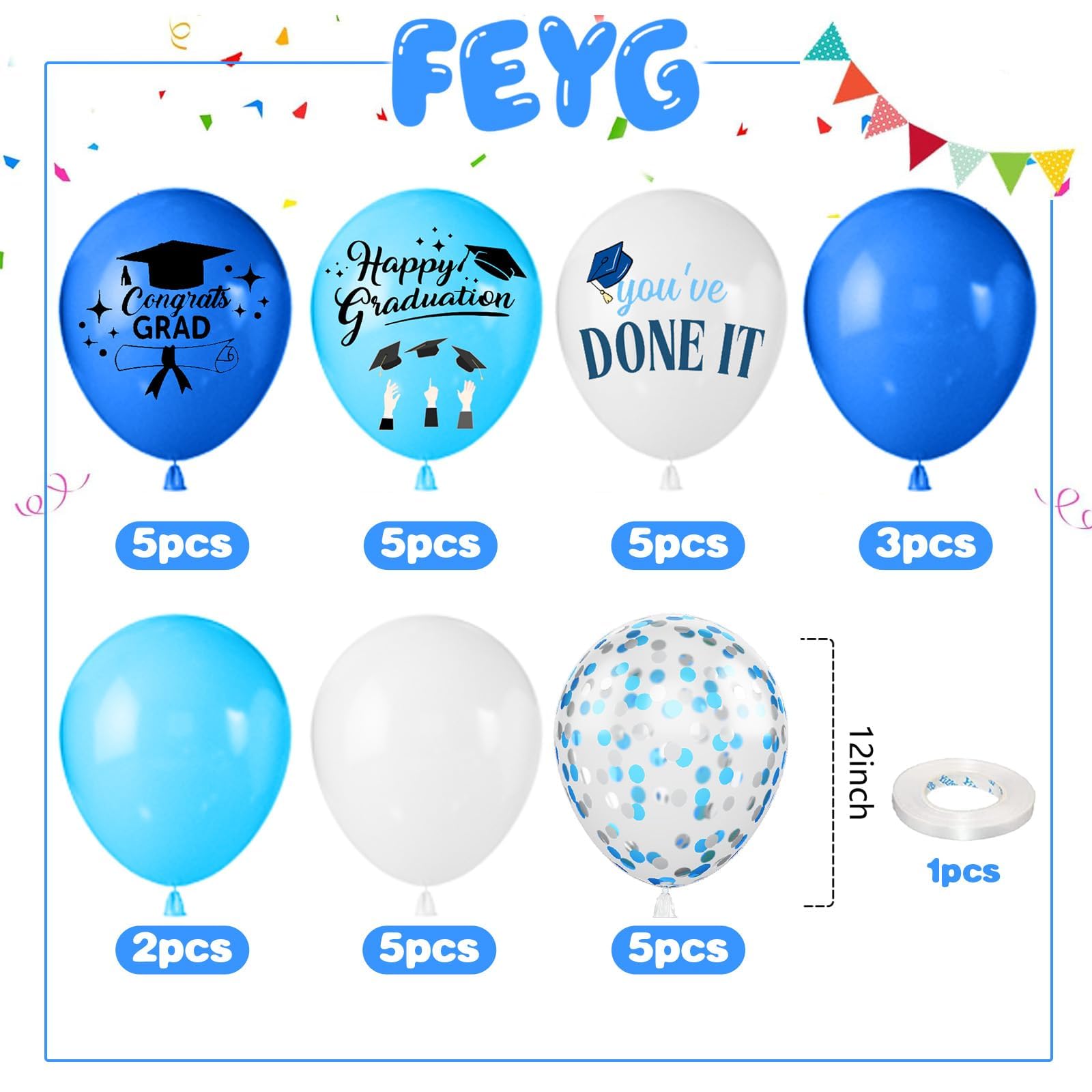 Snapklik.com : Navy Blue And White Graduations Balloons,12 Inch Print ...