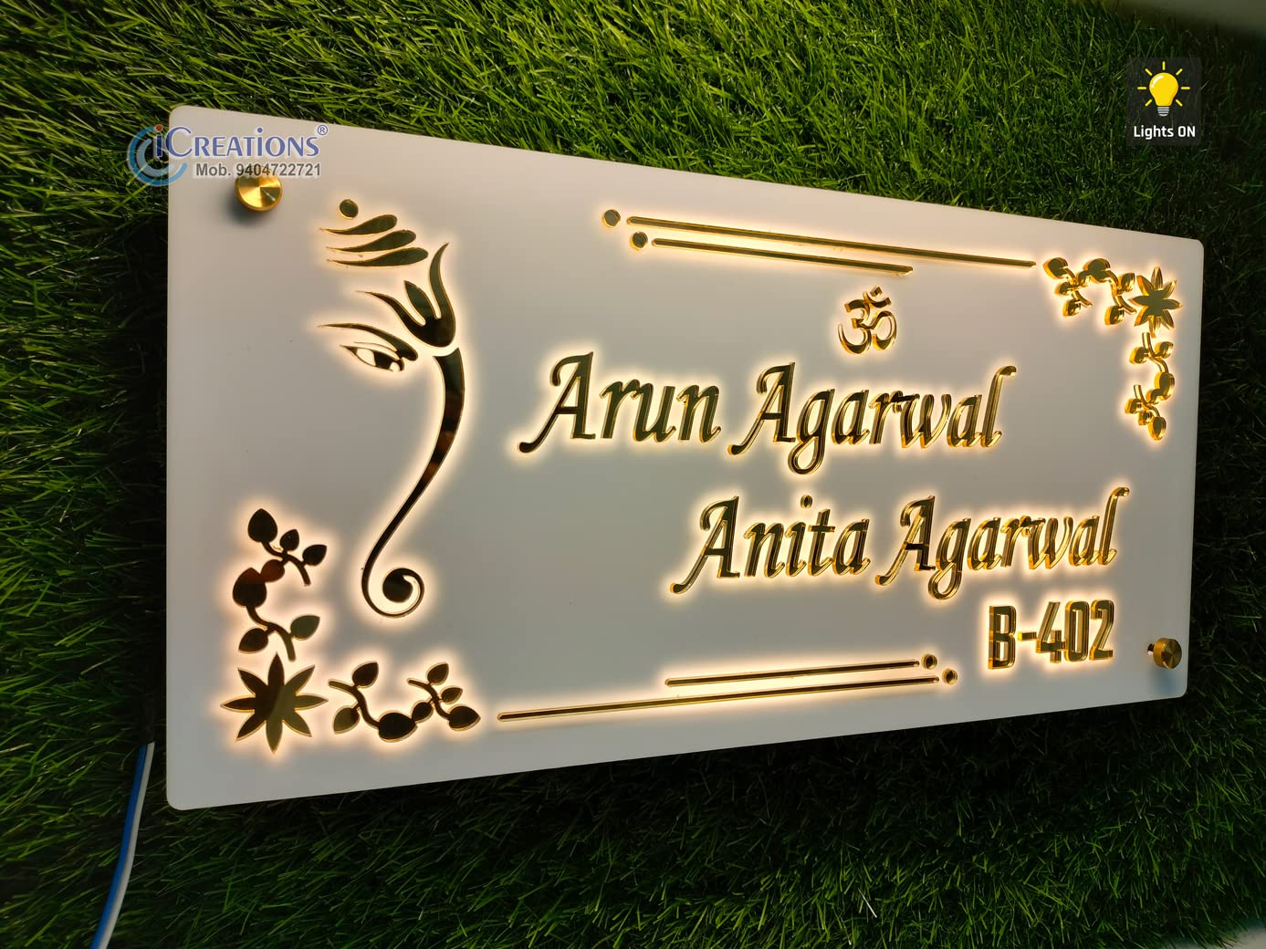 iCreations Custom Acrylic Nameplate with LED Lights for Home Entrance ...