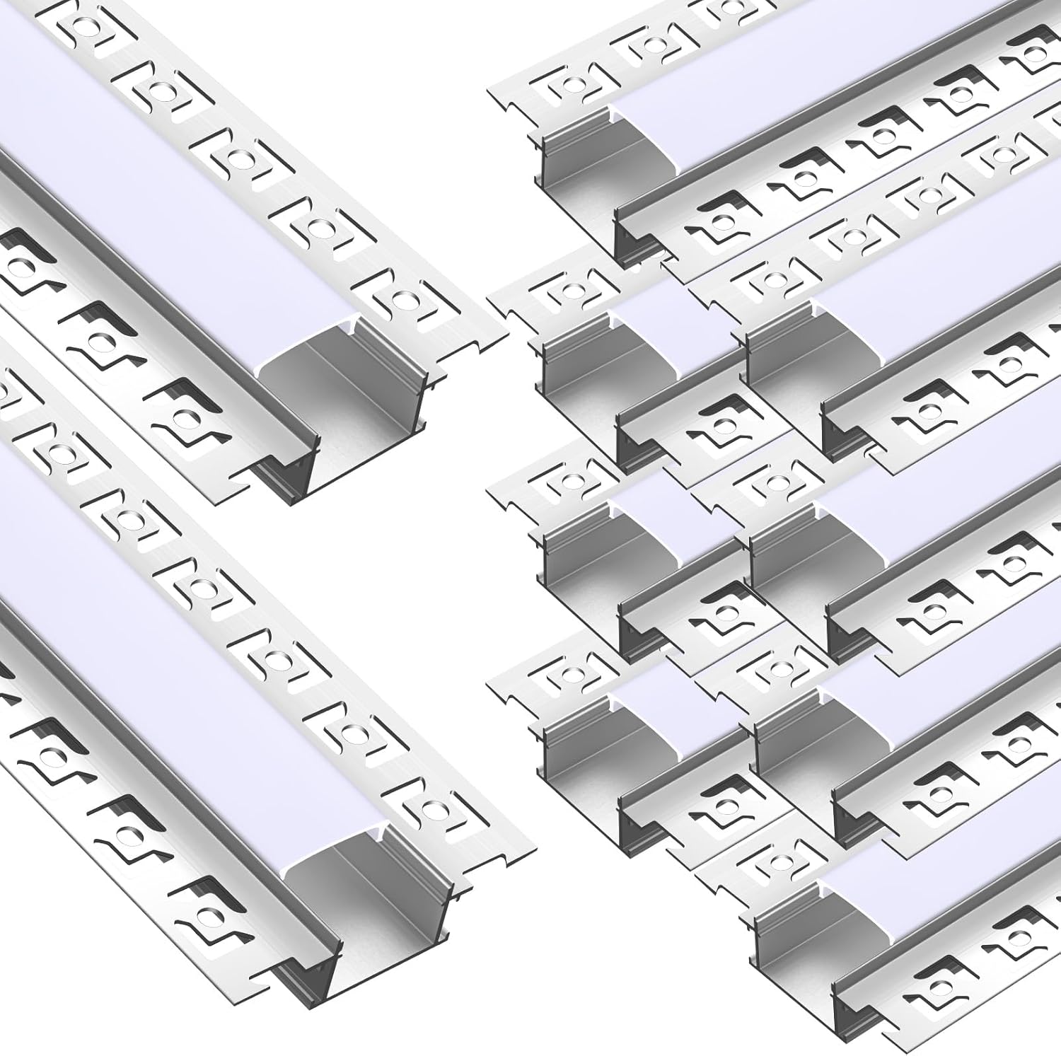 Glooglitter 10 Pack 6.6ft/ 2 Meter Plaster-in LED Channel Trimless ...
