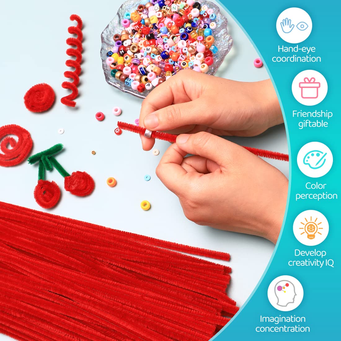 Snapklik.com : Iooleem 200pcs Red Pipe Cleaners, Chenille Stems, Pipe ...