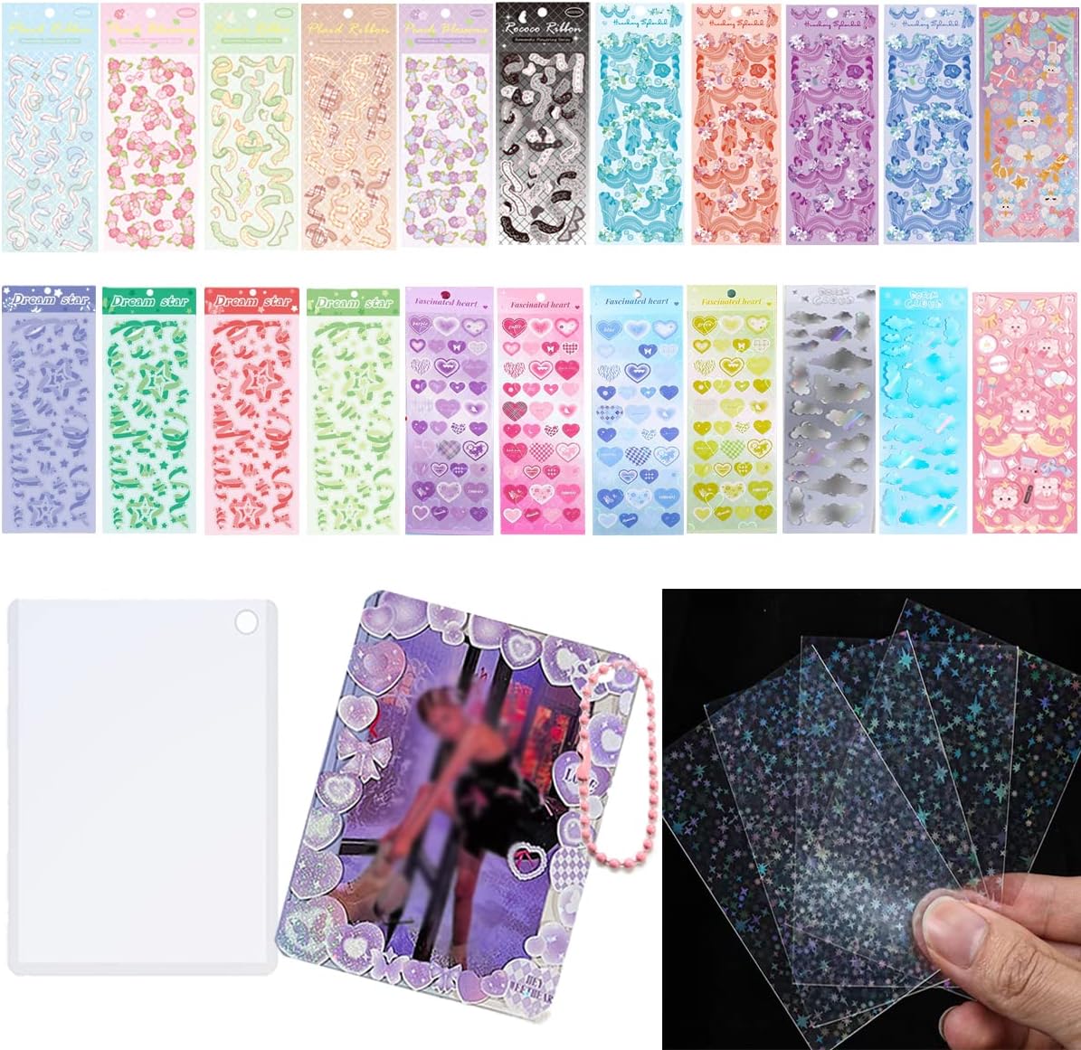 Amazon.com: 6 Kpop Photocard Holder Keychain Toploaders,50 Holographic ...
