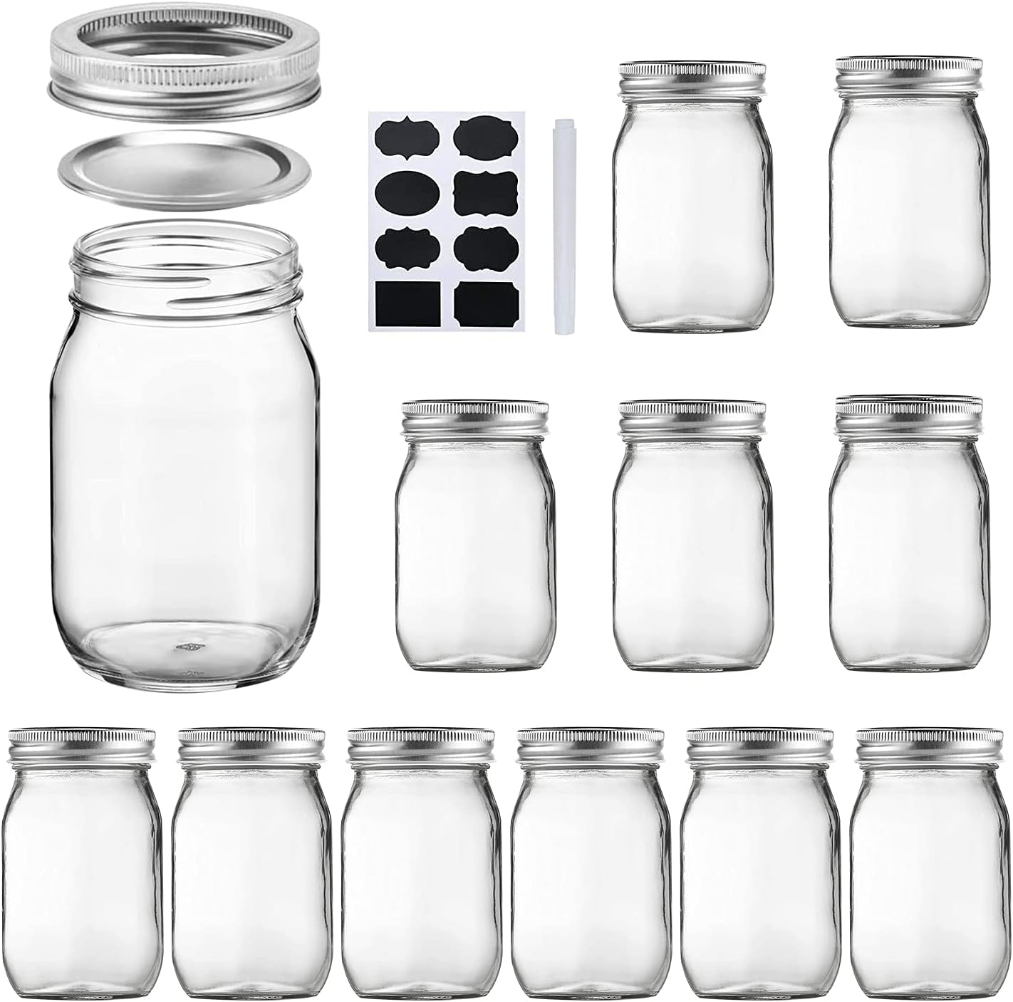 Amazon.com: Accguan 16oz Glass Mason Jars with Regular Airtight Lids ...