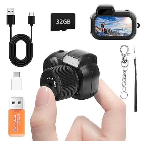 Mini Keychain Camera, FHD 1080p 8MP Mini Digital Camera with 32GB SD ...