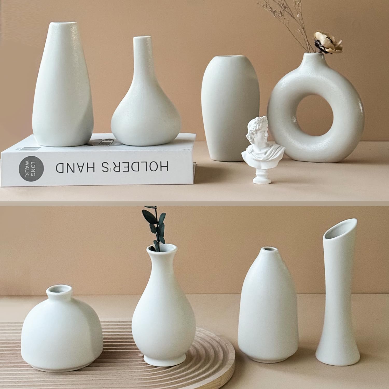 Amazon.com: LIZOFER Modern White Ceramic Vase Set of 8 for Living Room ...