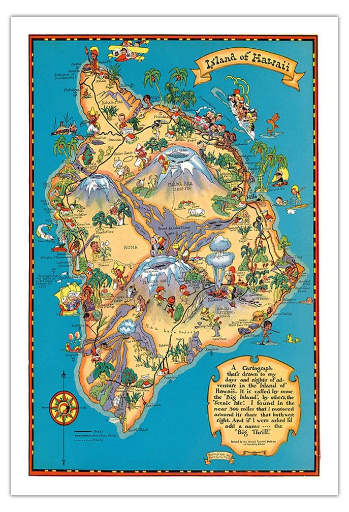 Hawaiian Island of Hawaii (Big Island) Map - Hawaii Tourist Bureau ...