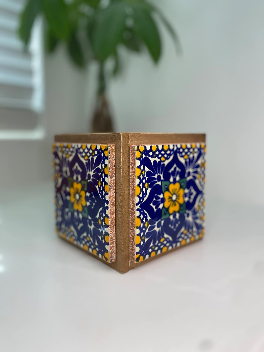 Amazon.com : Talavera Ceramic Tile Wood Planter Box Indoor Home Decor ...