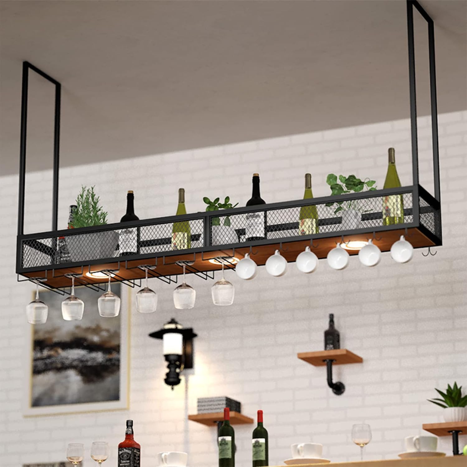 Amazon.com: NileMAll Hanging Wine Rack with Glass Holder and Shelf ...