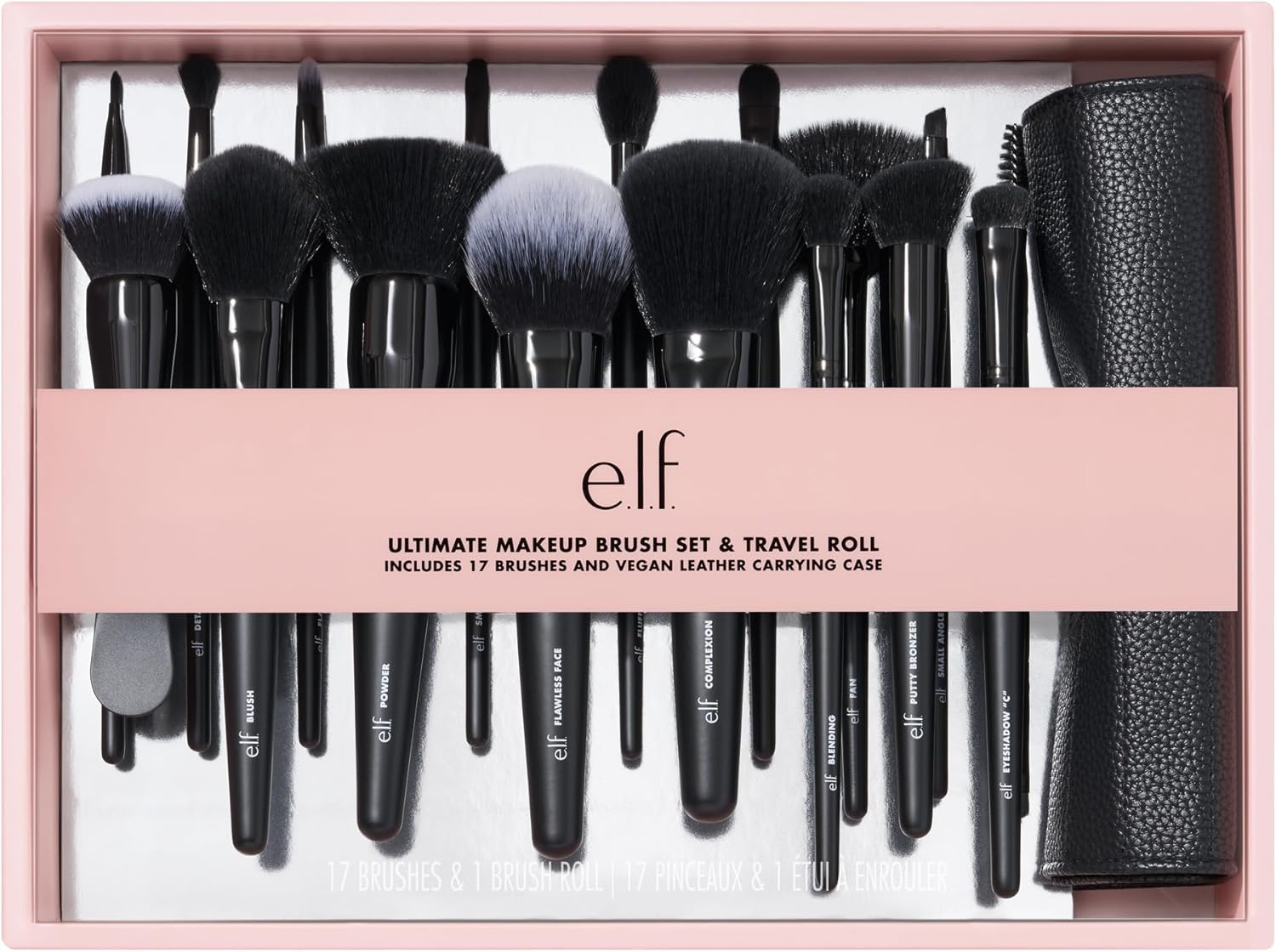 e.l.f. Ultimate Makeup Brush Set & Travel Roll, 17-Piece Brush Kit ...
