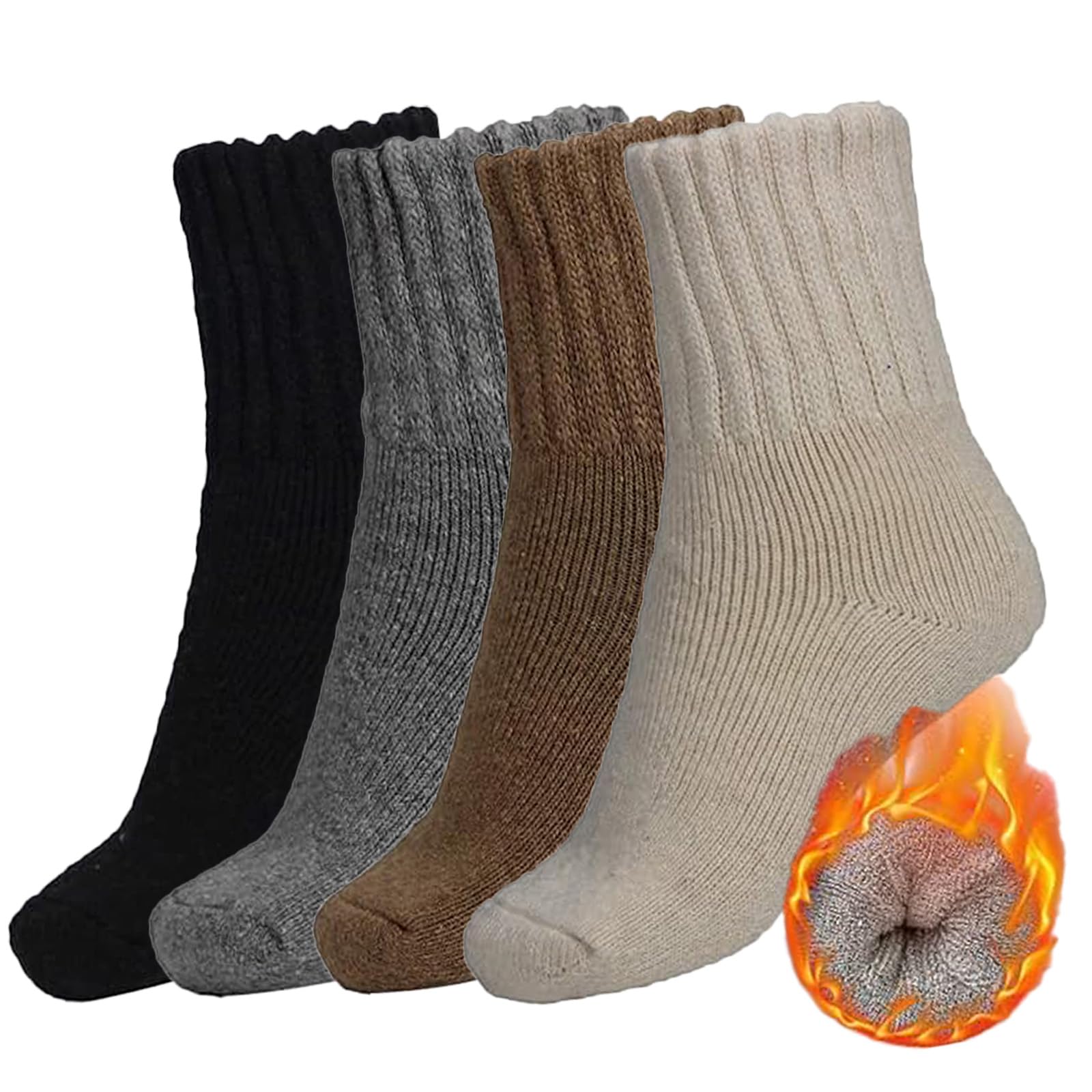 KUKUMAJI 4 Pairs Wool Socks for Women Warm Winter Socks Knit Warm Socks ...