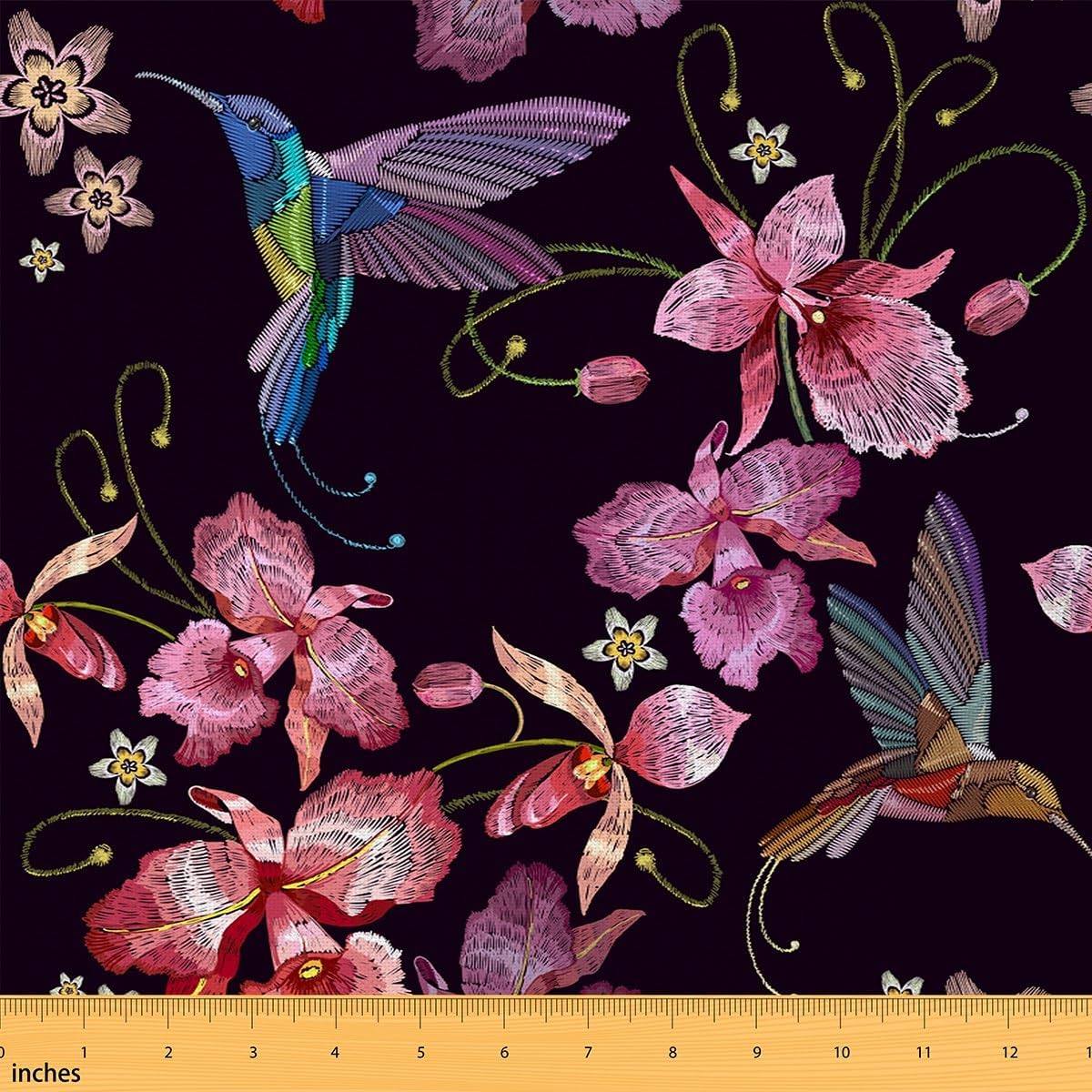 Amazon.com: Hummingbird Fabric by The Yard,Morning Glory Flower Plant ...