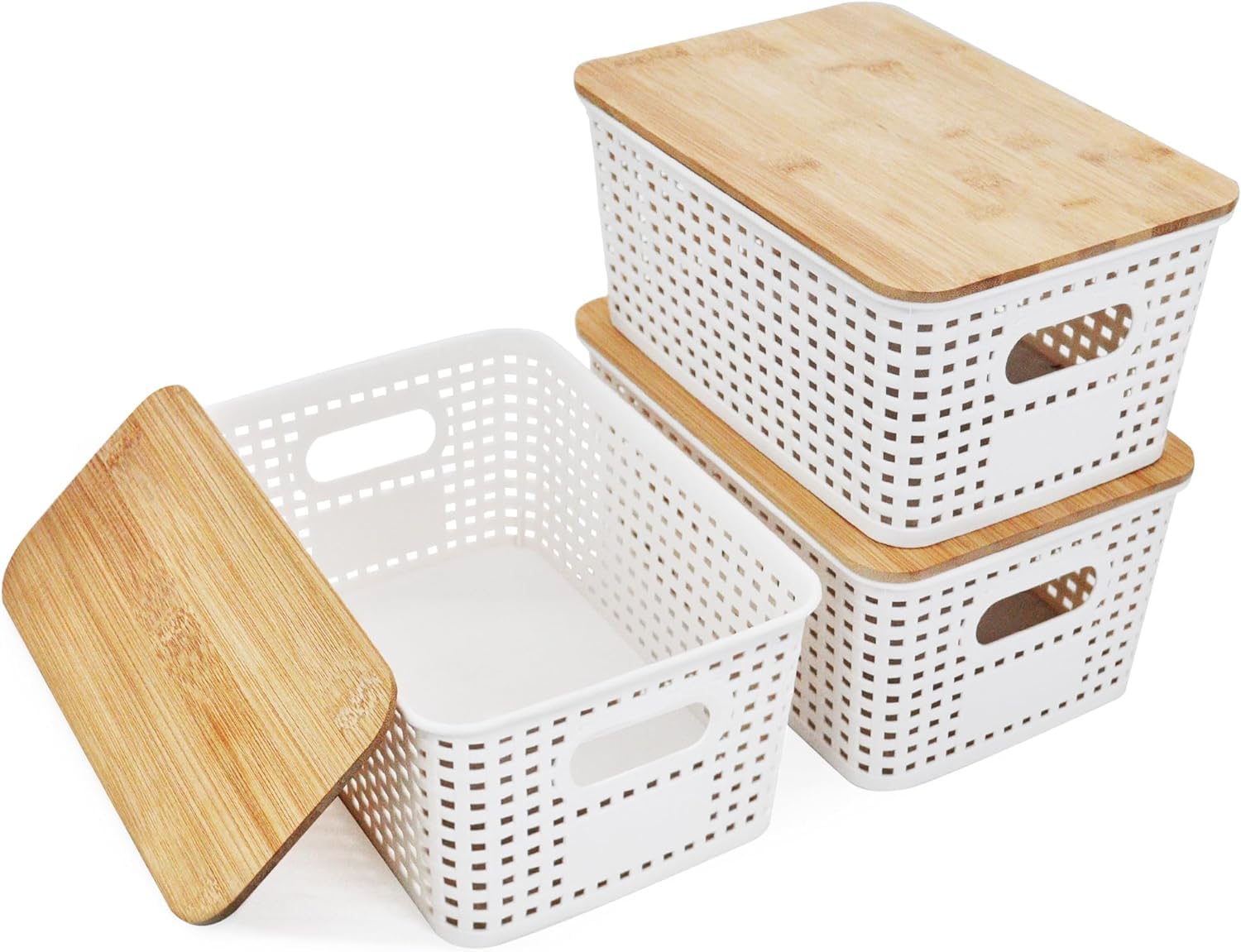 APOMOONS 3 Pack Storage Box with Bamboo Lid Bathroom 5L Basket Plastic ...