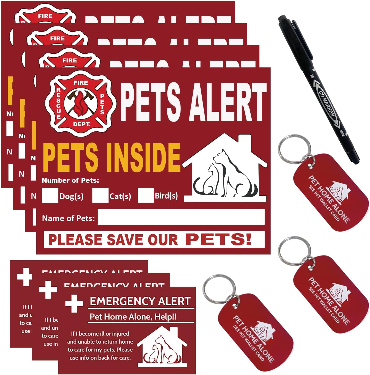 Amazon.com: Pets Alert Pets Inside Sticker-Pets Safety Alert and Rescue ...