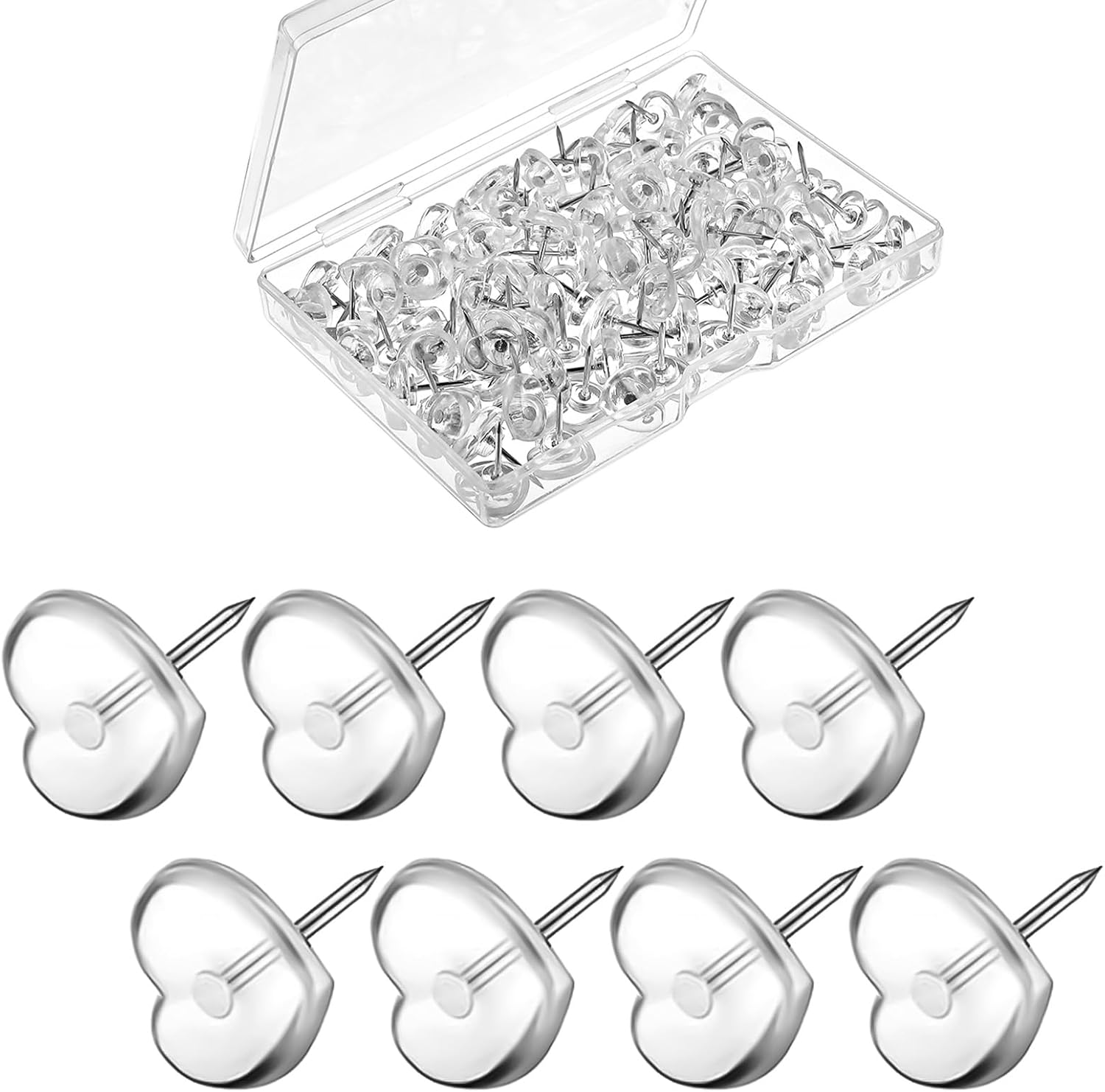 Amazon.com: 100PCS Clear Heart Push Pins Plastic Thumb Tacks Heart ...