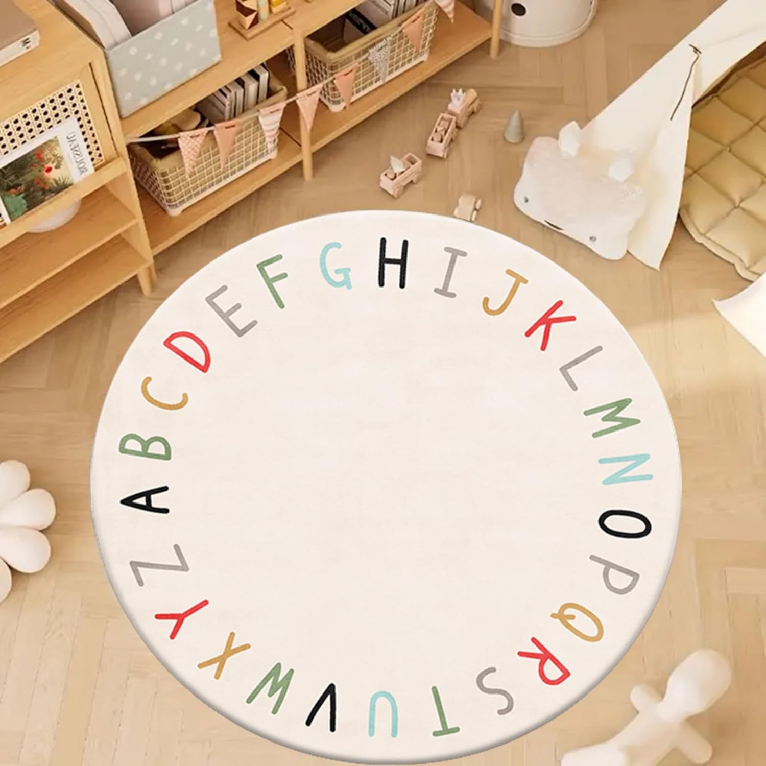 Amazon.com: SMXVRC Rainbow Round Kids Rug, 5ft Colorful ABC Letters ...
