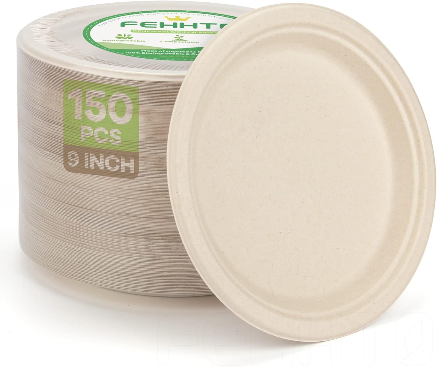 Amazon.com: FEHHTO 9 Inch 150 PCS Compostable Paper Plates Disposable ...