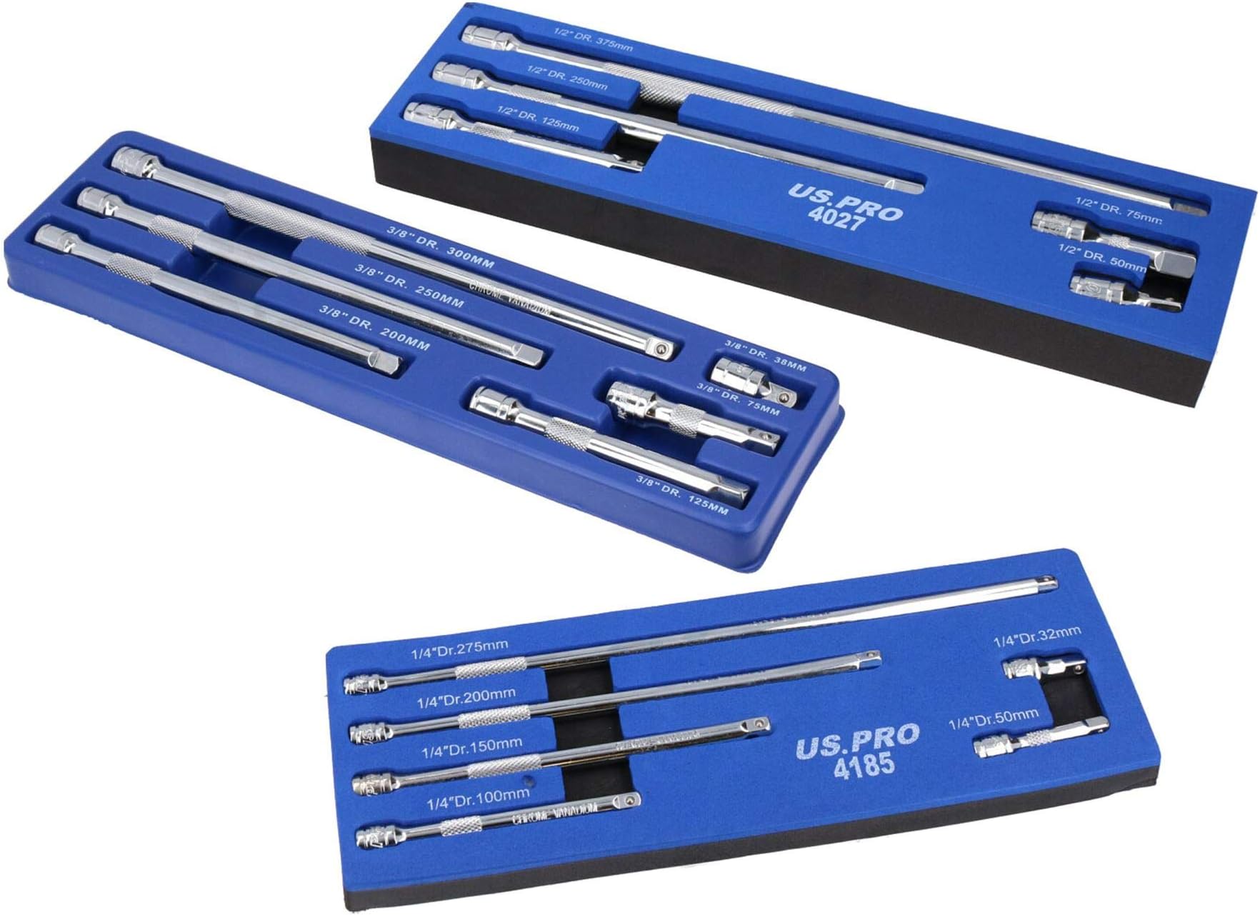 3/8" Drive Straight Socket Extension Bar Set 75mm 150mm + 250mm 3pc ...