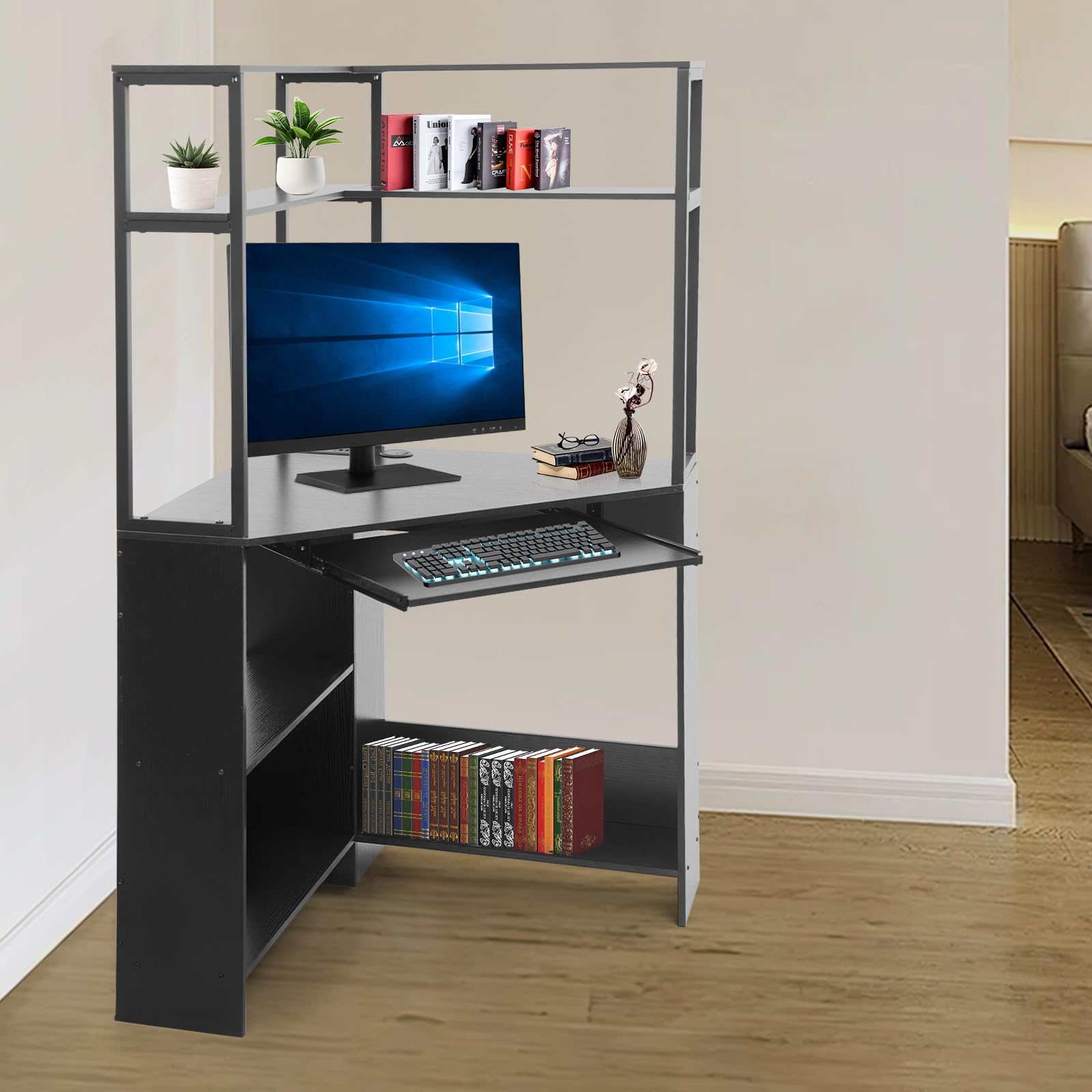Amazon.com: GUIAFUHYE Corner Desk, Small Computer Desk with Hutch ...