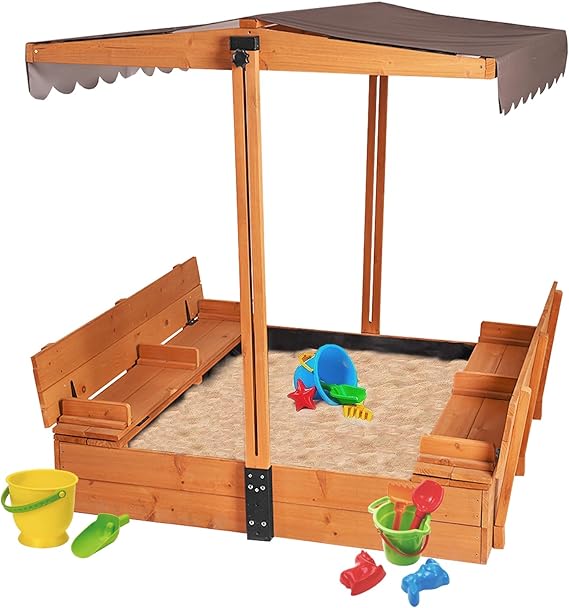 Amazon.com: Sandbox with Cover,Large Wooden Sand Box with lids Foldable ...