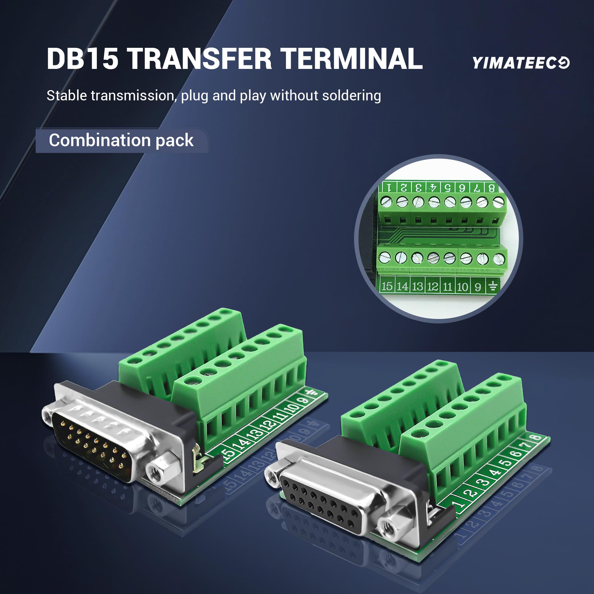 YIMATEECO DB15 Breakout Board, DB15 to Screw Terminal Block RS232 D-SUB to 15Pin Solderless ...